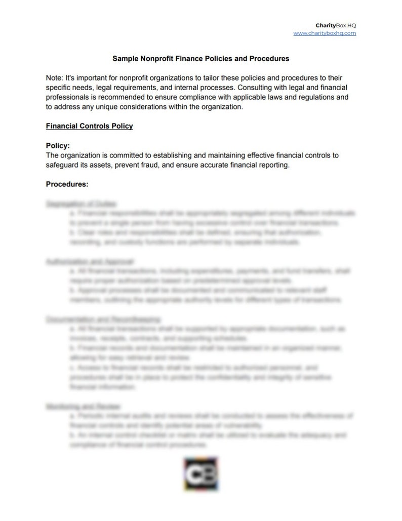Nonprofit Finance Policies and Procedures Template - Etsy