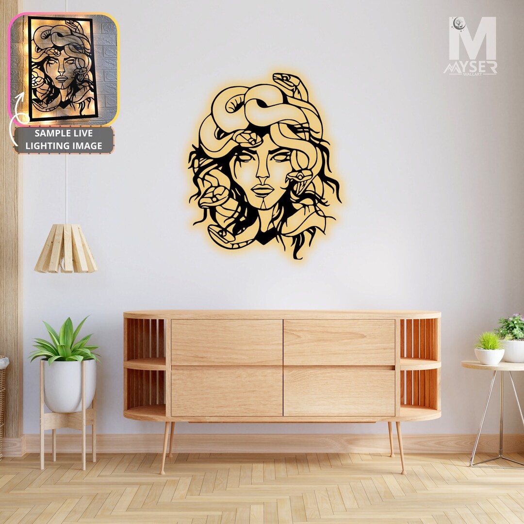 Large Led Light Medusa Metal Wall Art Led Light Wall Art - Etsy