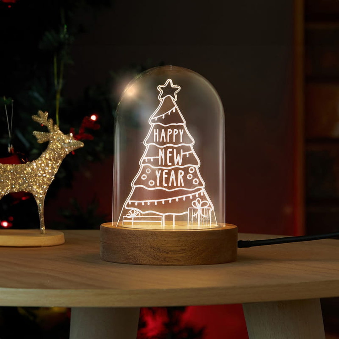 New Year Themed Decorative Led Glass Lamp Christmas Themed Decor Home ...