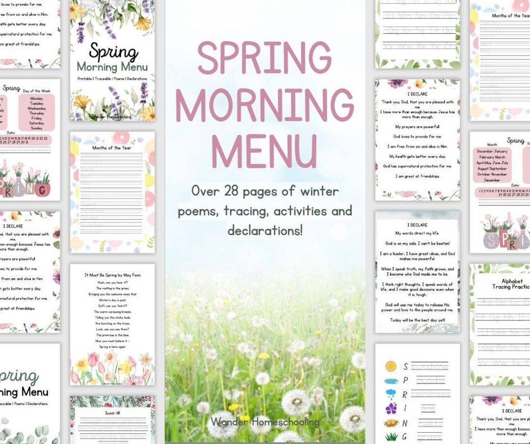 Spring Homeschool Morning Menu | Printable Spring Pages | Spring ...