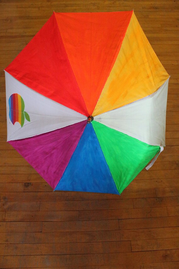 Vintage Apple Computer Logo Umbrella w/ Wood Handle - Gem