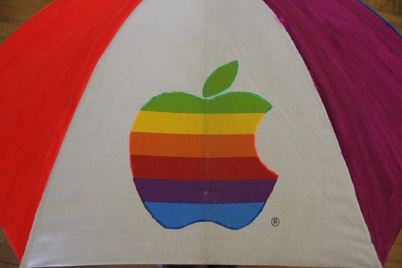 Vintage Apple Computer Logo Umbrella w/ Wood Handle - Gem
