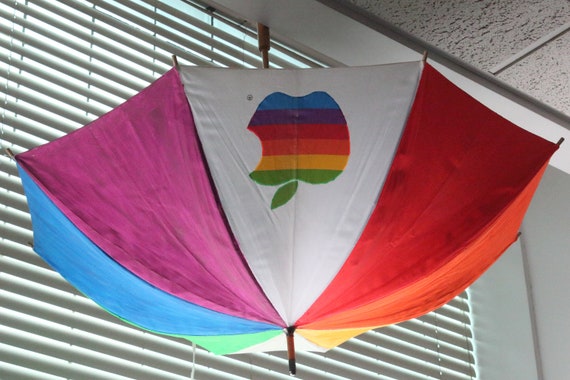 Vintage Apple Computer Logo Umbrella w/ Wood Handle - Gem