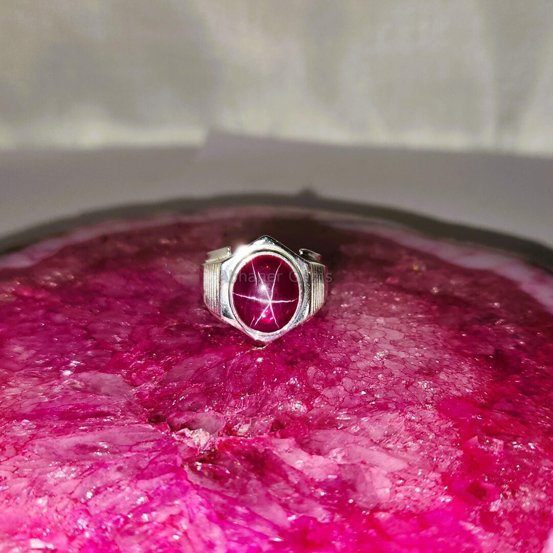 Star Ruby Men's Ring 925 Sterling Silver Vintage Lab Created Star Ruby ...