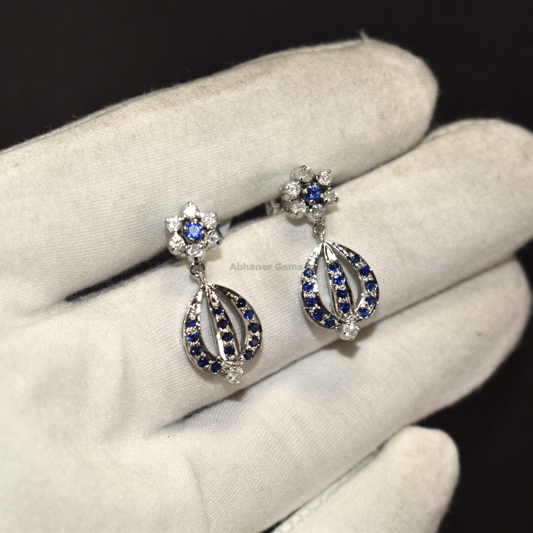 Imperial Queen Dangling Crown 925 Sterling Silver Earring With Sapphire ...