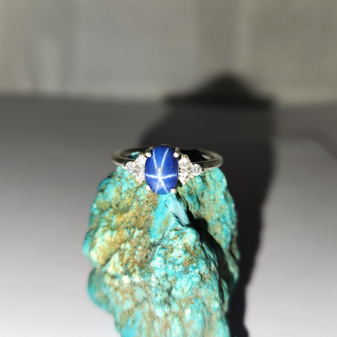 Star Sapphire Like Lindy Star & CZ Diamond Ring Blue Star Sapphire ...