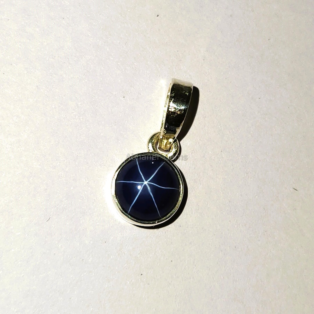 925 Sterling Silver Blue Star Sapphire Pendant Handmade Jewelry Lab ...