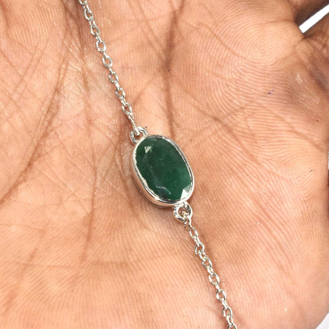 Natural Emerald Wrist Cuff Silver Bracelet 925 Sterling Silver ...