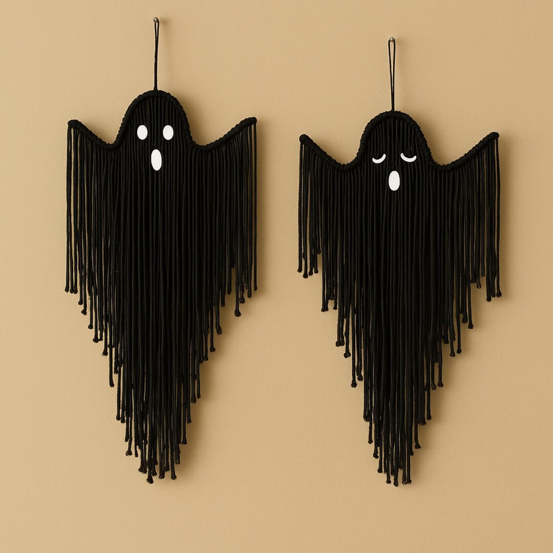 Halloween Macrame Ghost Duo – Boho Wall Hanging Decor | Handmade Spooky ...