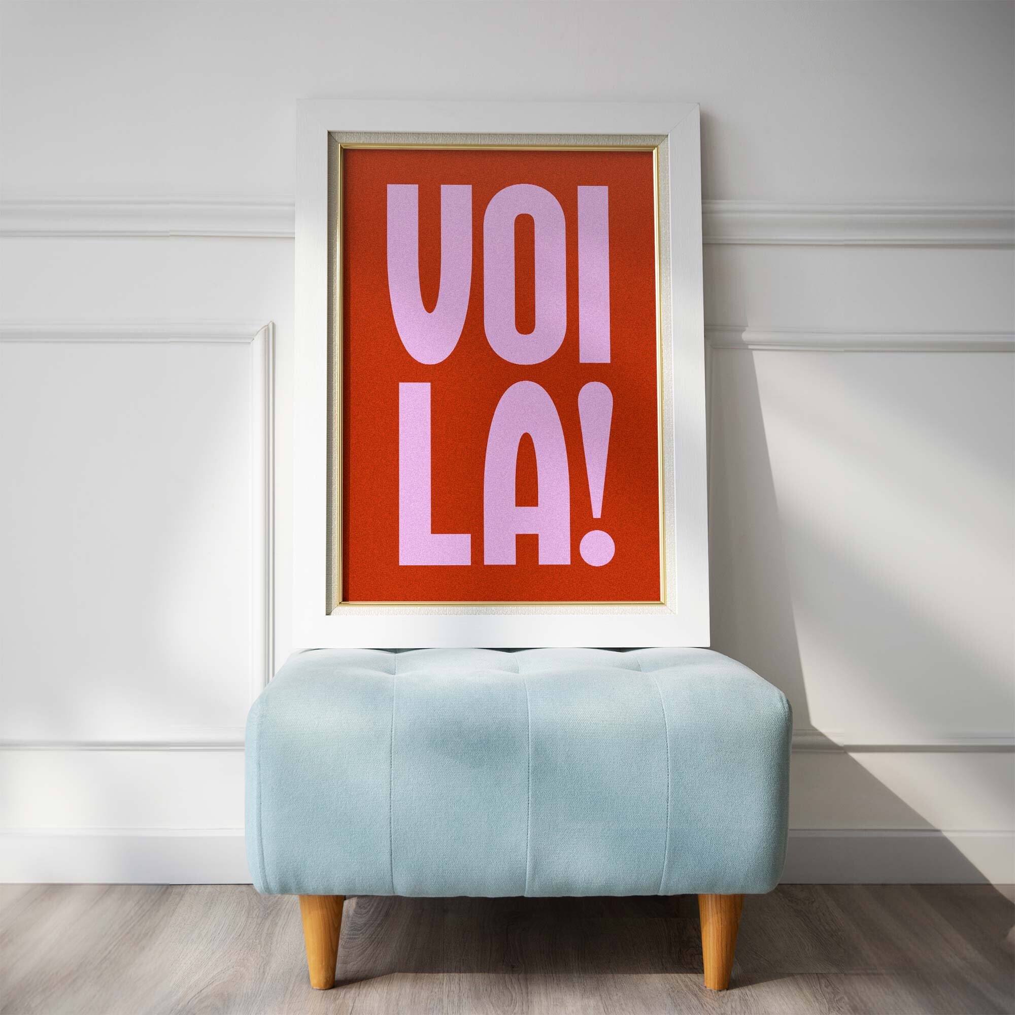 Voila French Quote, Printable Pink and Red Wall Art, Retro Typography ...