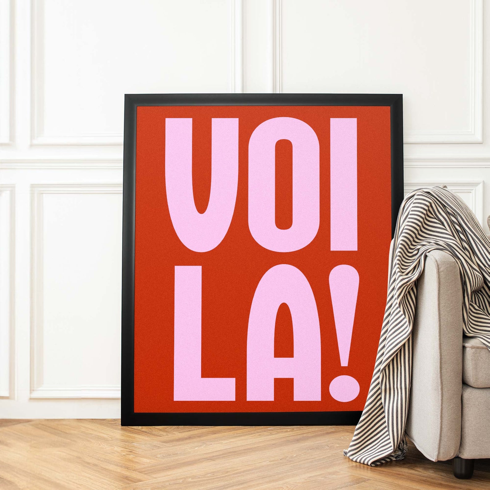 Voila French Quote, Printable Pink and Red Wall Art, Retro Typography ...