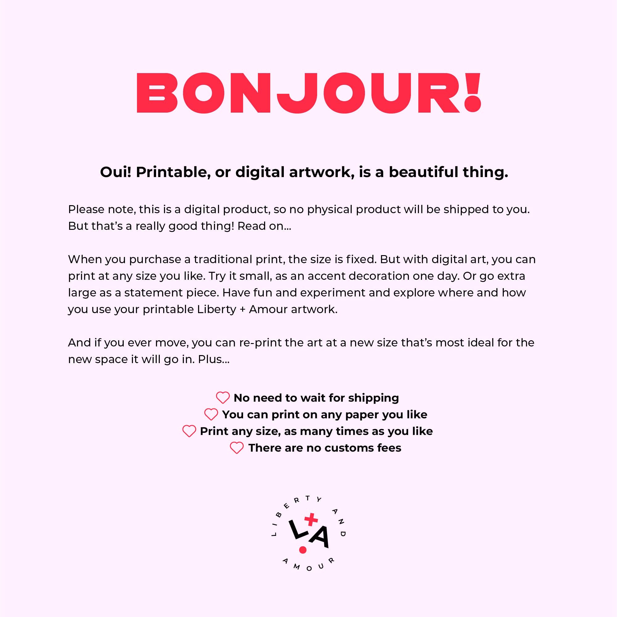 Voila French Quote, Printable Pink and Red Wall Art, Retro Typography ...