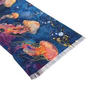Blue Gold Jellyfish Scarf: Batik Watercolor Style Accessory - Etsy