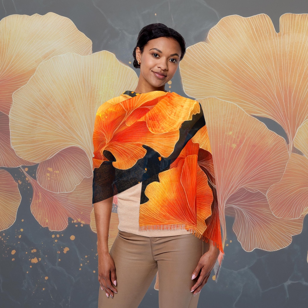 Ginkgo Leaf Scarf: Orange Yellow Botanical Neck Wrap - Etsy
