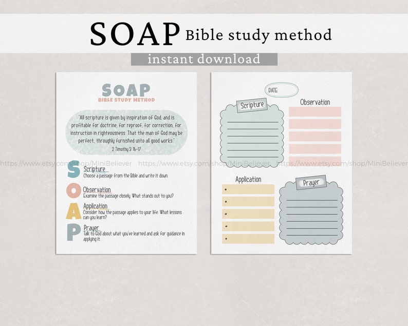 Colorful SOAP Bible Study Method, Bible Journaling Worksheets, Daily ...