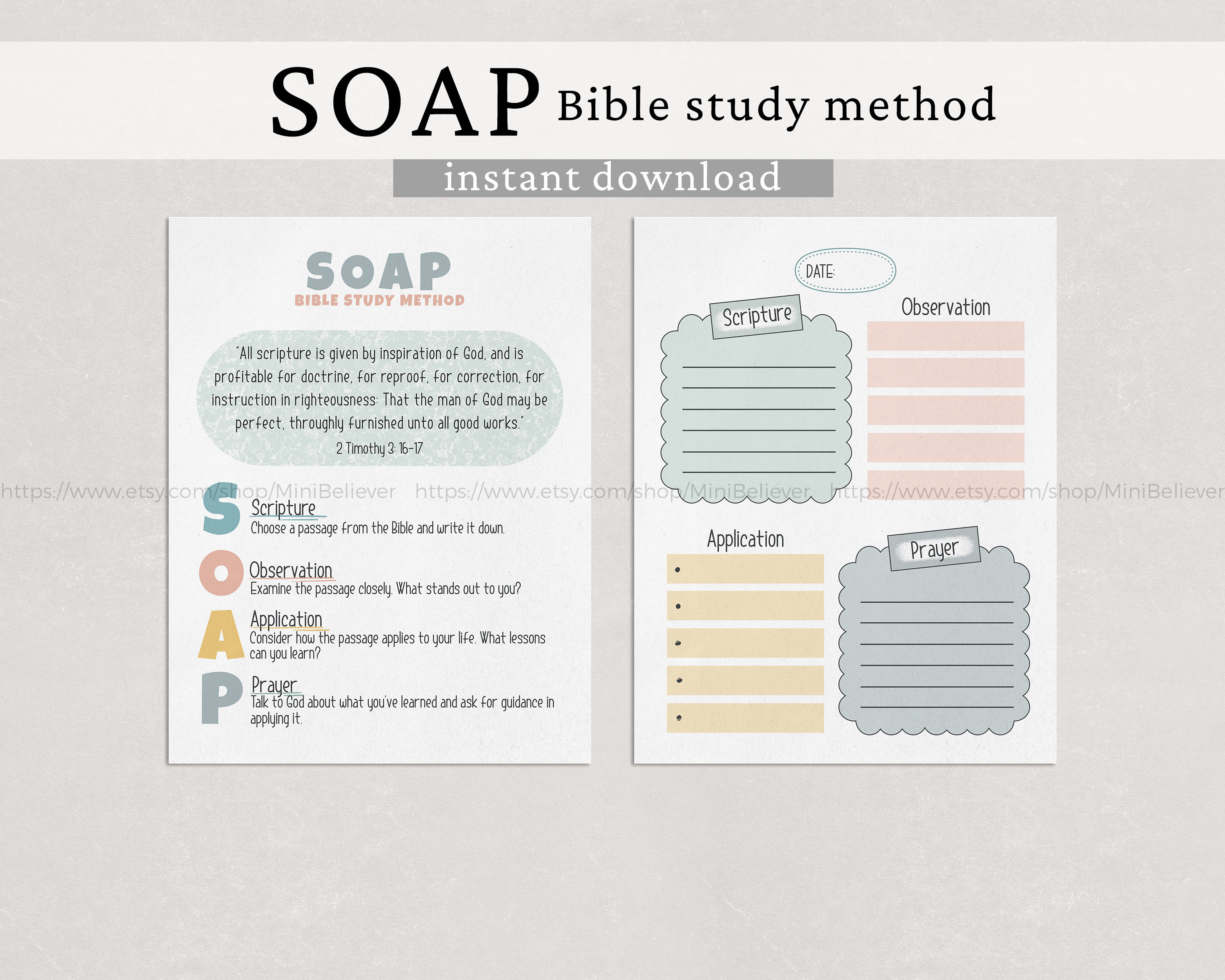 Colorful SOAP Bible Study Method, Bible Journaling Worksheets, Daily ...