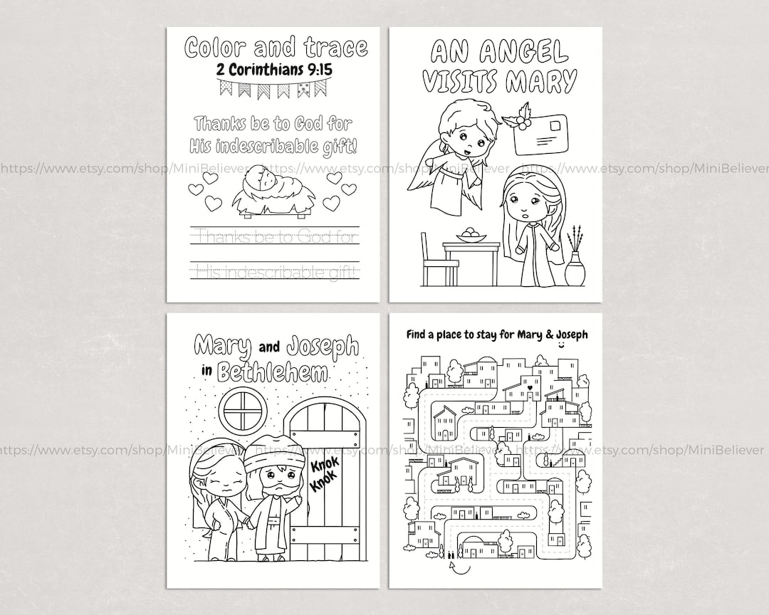 4 Christmas Activity Pages, Mary and Joseph Coloring Sheets, Christmas ...