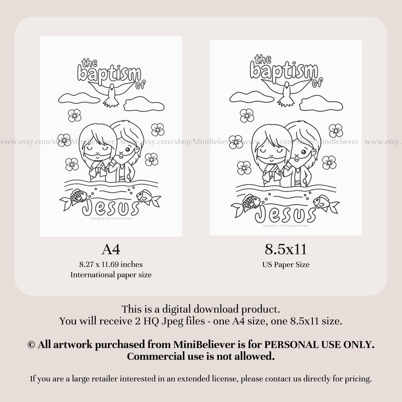 The Baptism of Jesus Coloring Page, Bible Coloring Page, Children's ...