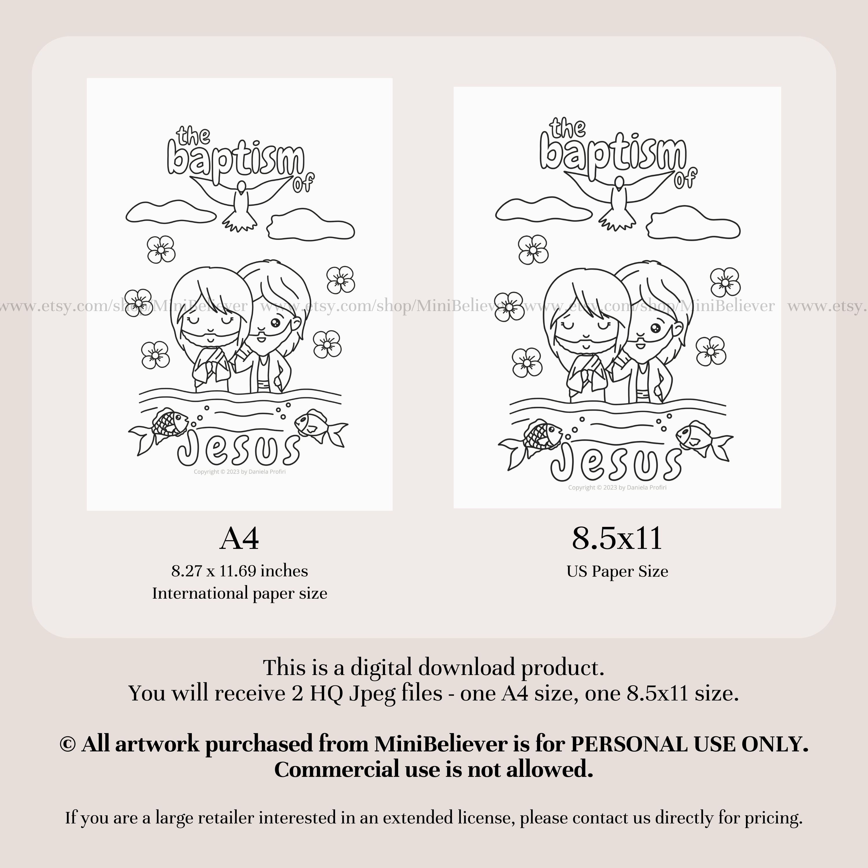 The Baptism of Jesus Coloring Page, Bible Coloring Page, Children's ...