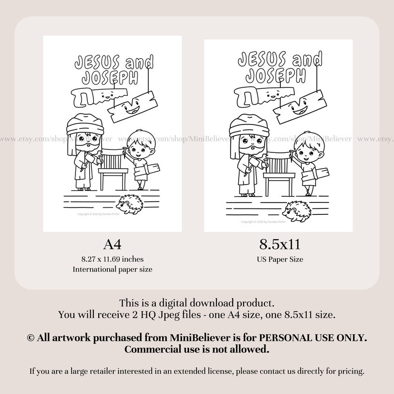 Jesus and Joseph Coloring Page, Sunday School Supplies, Bible Verse ...