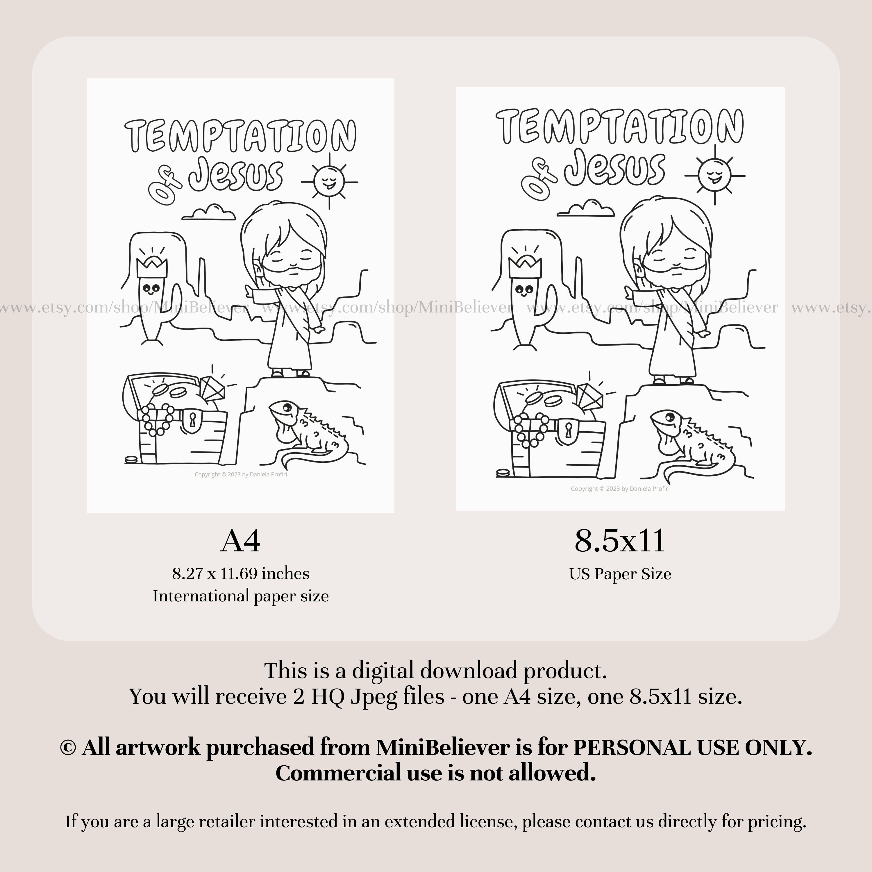 The Temptation of Jesus Coloring Page, Bible Coloring Pages, Children's ...