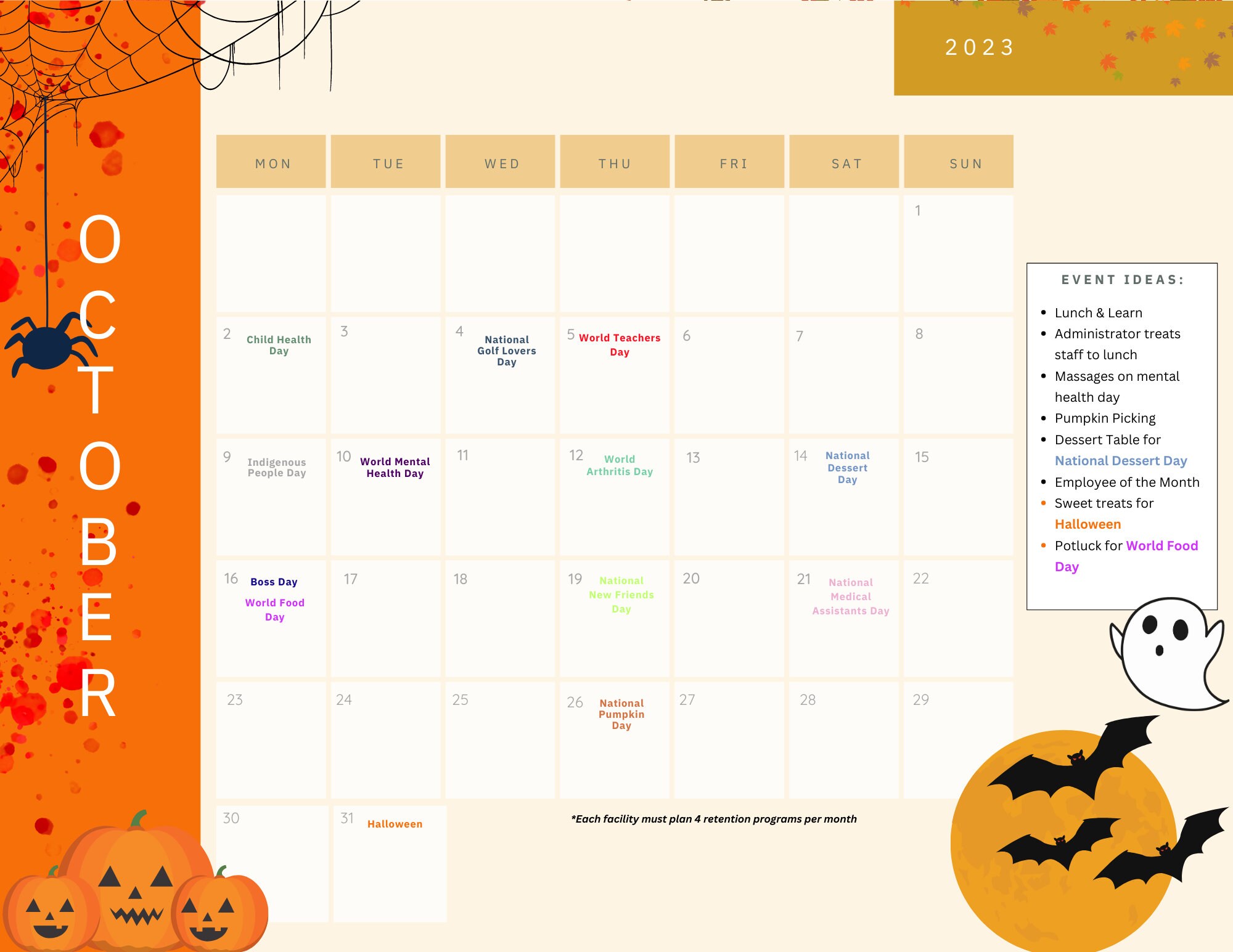 HR Calendar of Events editable PDF - Etsy