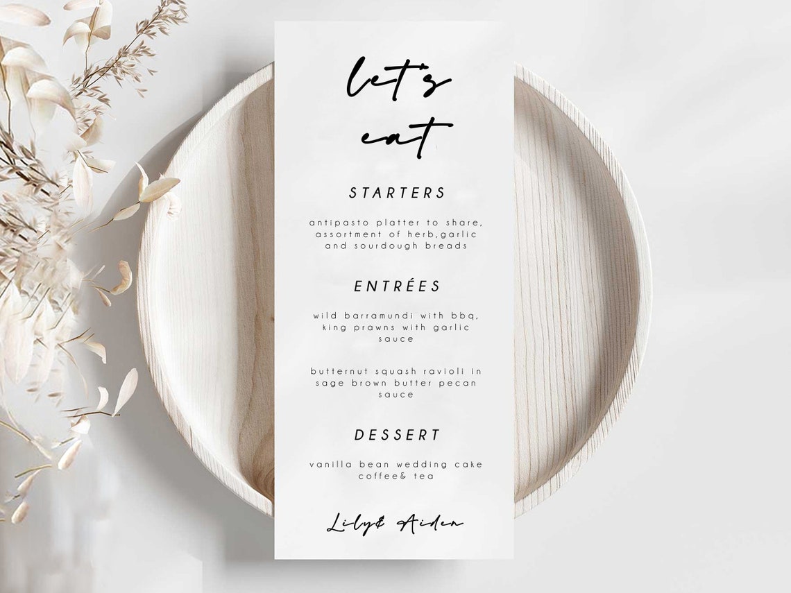 Classic Wedding Menu Template, Elegant Wedding Menu, Wedding Menu Sign ...