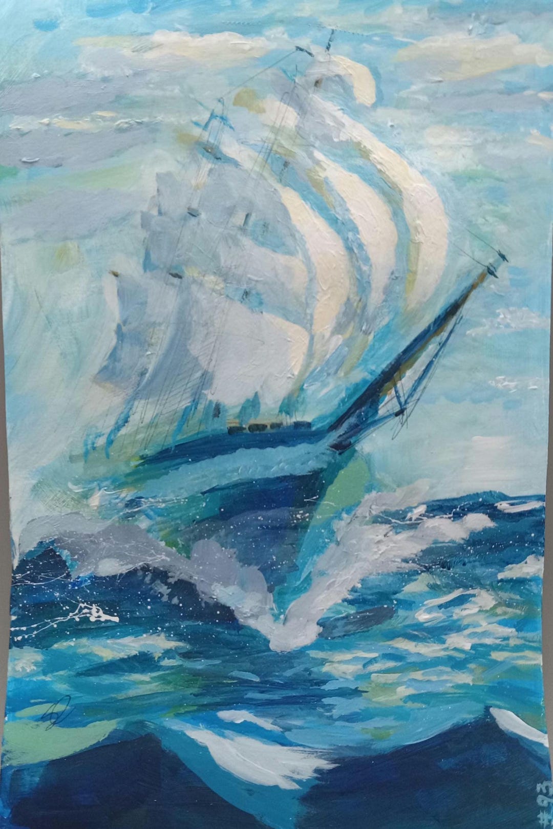 Acrylic Painting on 11" X 7" Paper. Sailing Ship on Heavy Seas. - Etsy