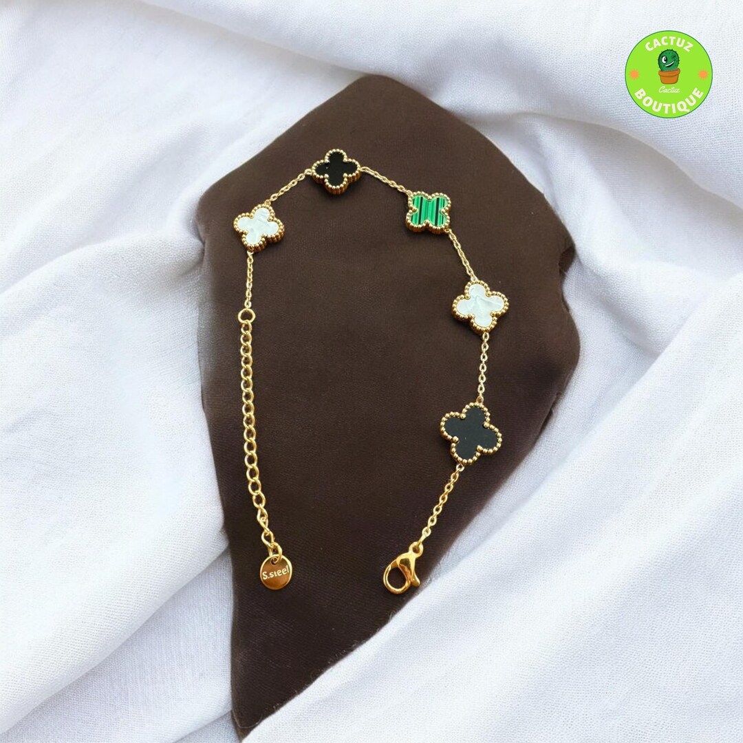 Gold Plated Clover Bracelet - Van Cleef Bangle Bracelet - Silver Dainty ...