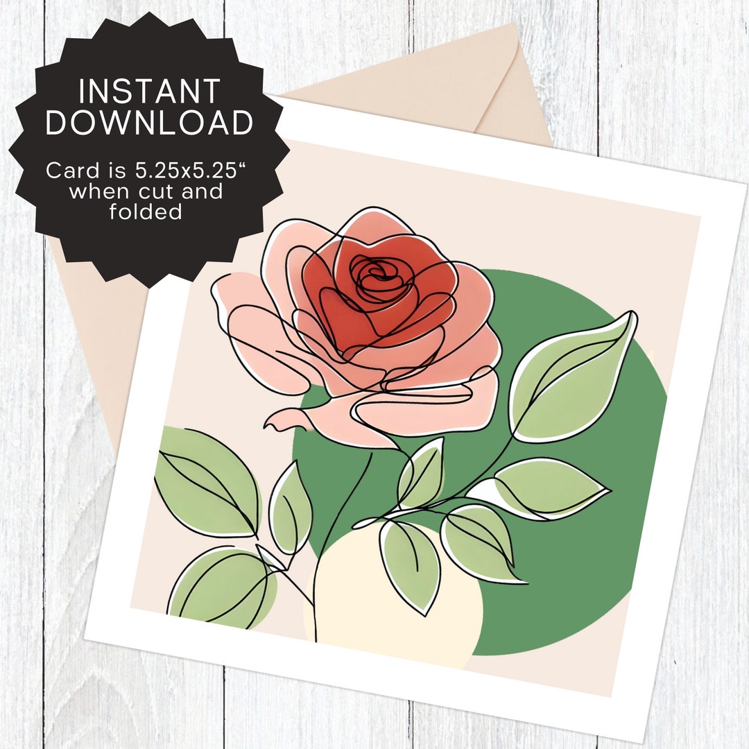 Minimalist Rose Greeting Cards Printable, Rose Line Art Any Occasion ...