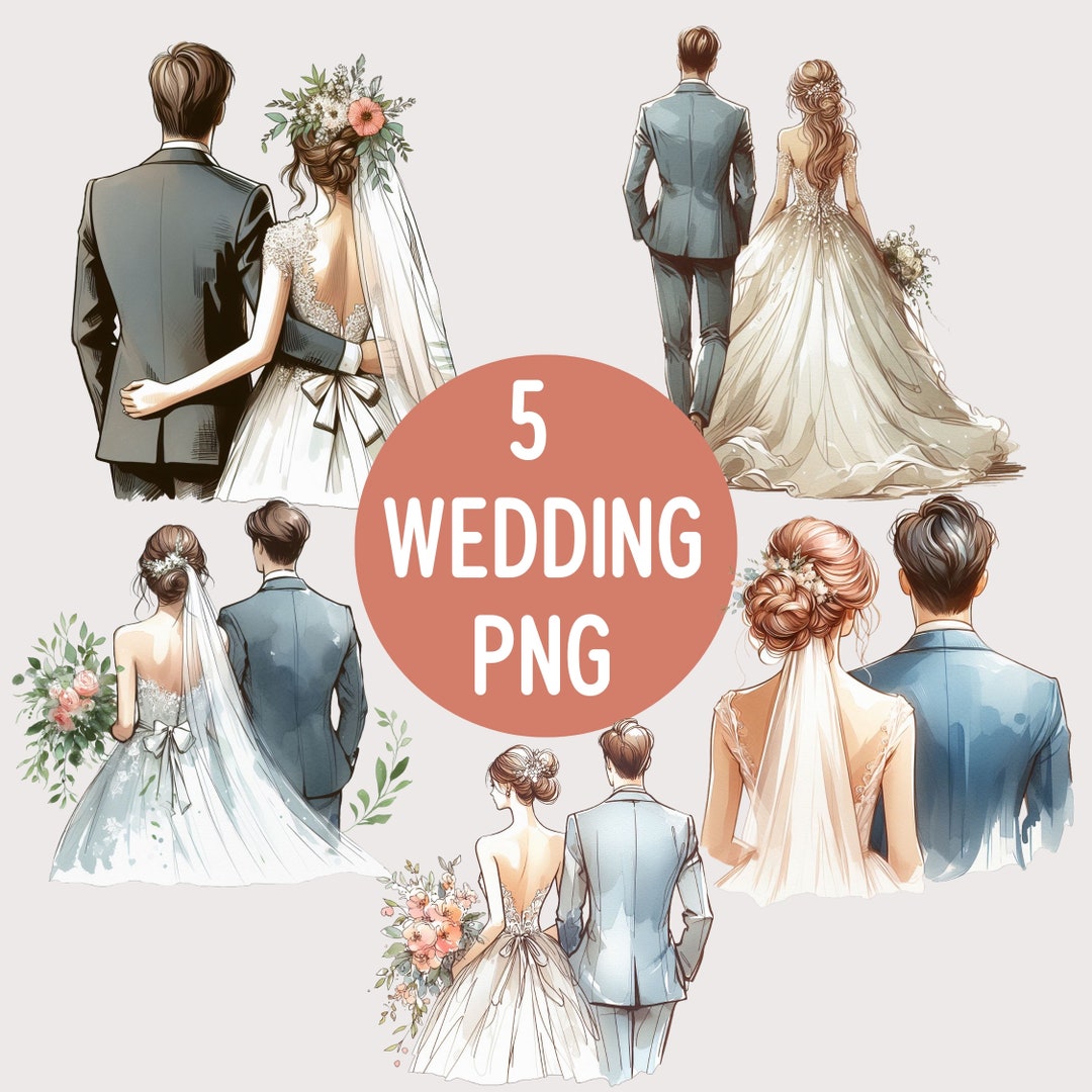 Wedding Clipart, Minimalist Wedding PNG, Watercolor Wedding Clipart Set ...