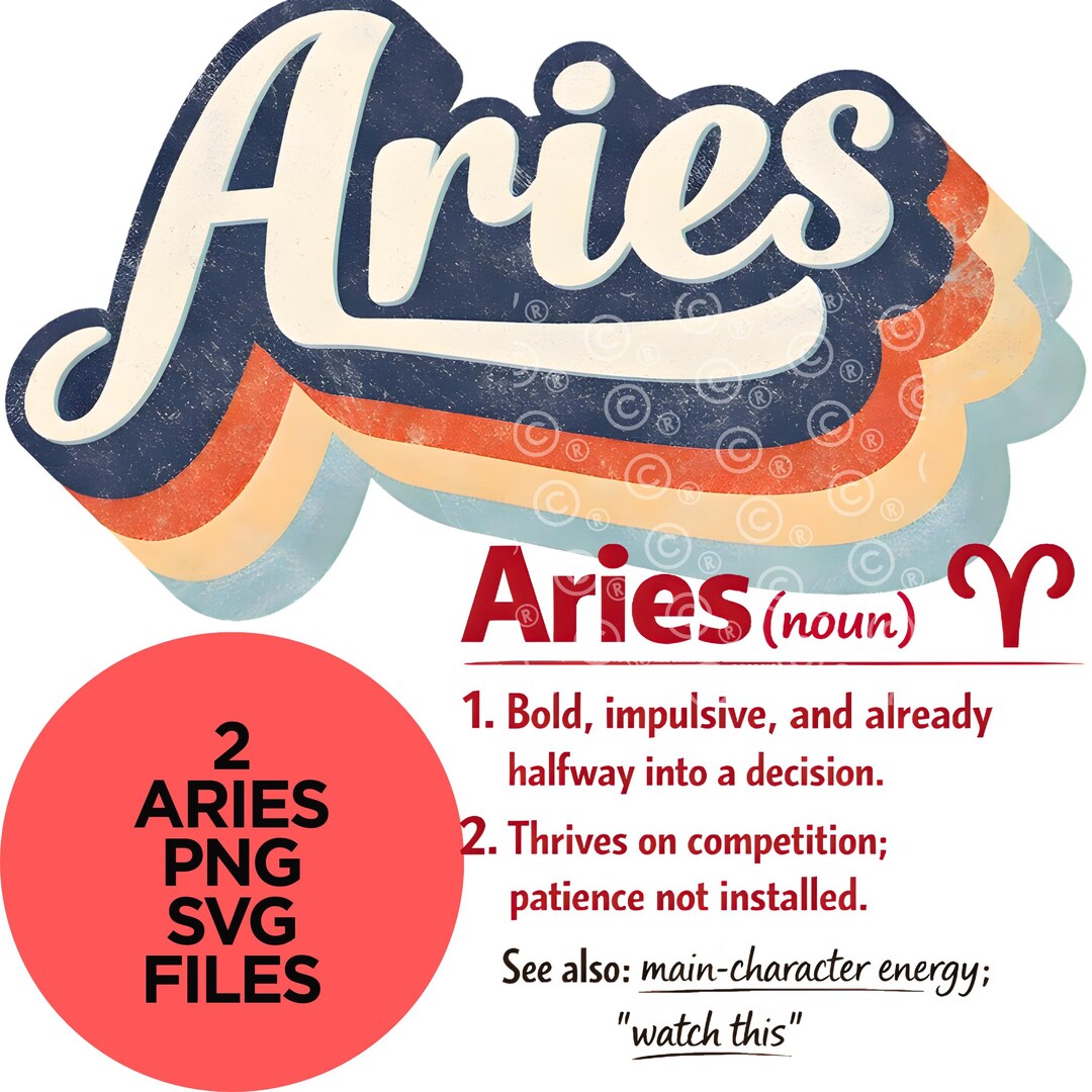 Aries Zodiac SVG PNG Bundle Groovy Text Funny Definition - Etsy