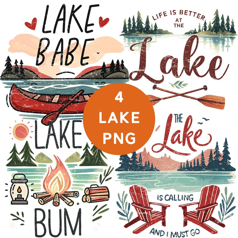 Cute Lake Life PNG, Summer Vibes PNG, Lake Clipart, Camping PNG Set ...