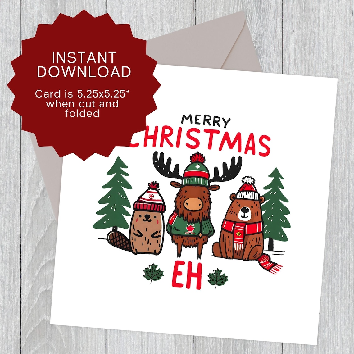 Canadian Christmas Card Printable, Cute Merry Christmas Eh Canada Card ...