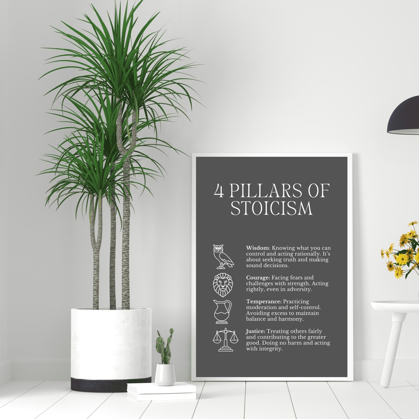 Stoic Philosophy Print, Stoicism Wall Art Printable, 4 Pillars of ...