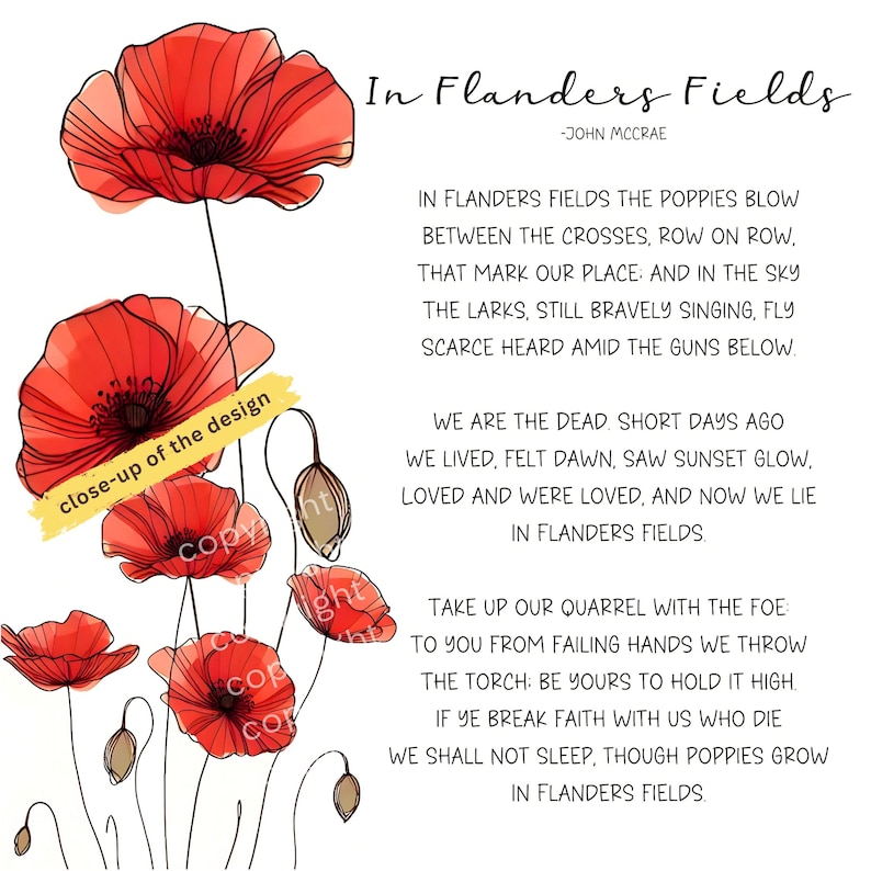 Remembrance Day Card Printable, in Flanders Fields Poem by John Mccrae ...