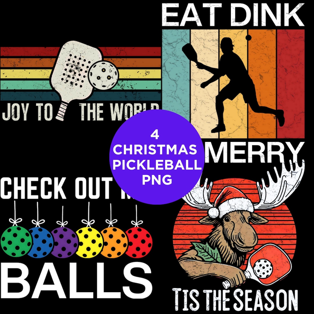 Christmas Pickleball PNG Bundle, Retro Pickleball Christmas Clipart ...