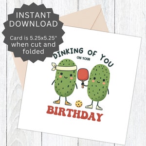 Cute Pickleball Birthday Card Printable, Dinking of You Birthday Card Downloadable, Dink ...