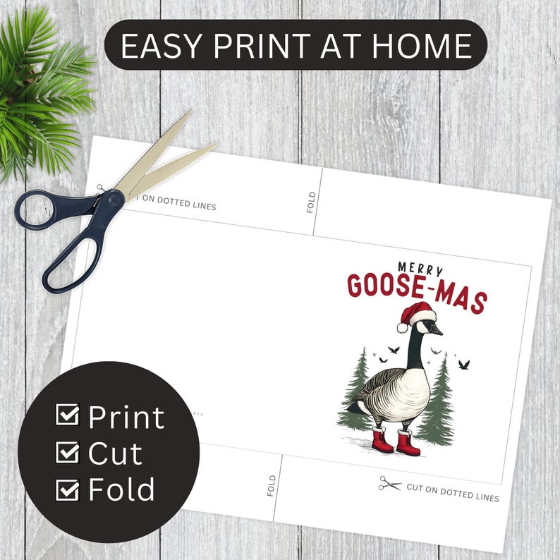 Goose Christmas Card Printable, Merry Goose-mas Card Downloadable ...