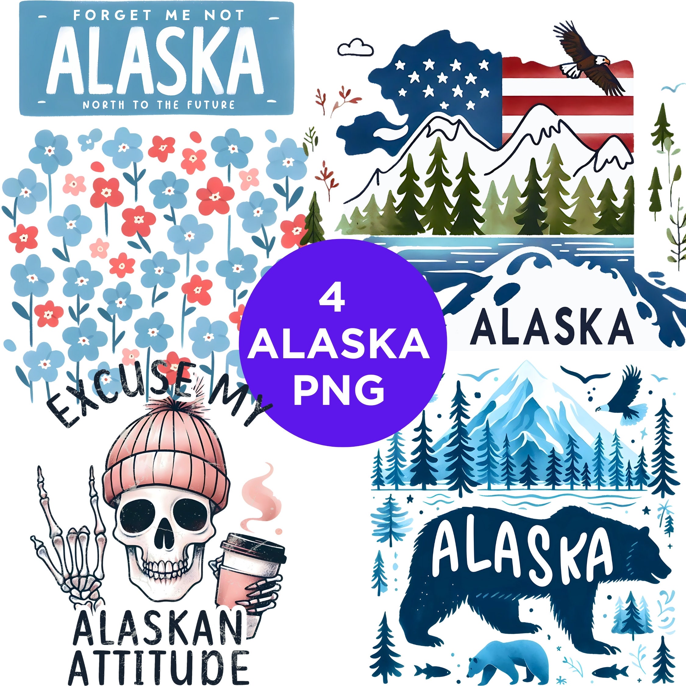 Alaska PNG Set, Alaska Clipart for Alaska Crafts, Alaska State Wildlife ...