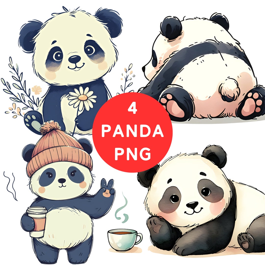 Cute Panda Clipart, Kawaii Panda PNG, Panda Bum PNG, Panda Drinking ...