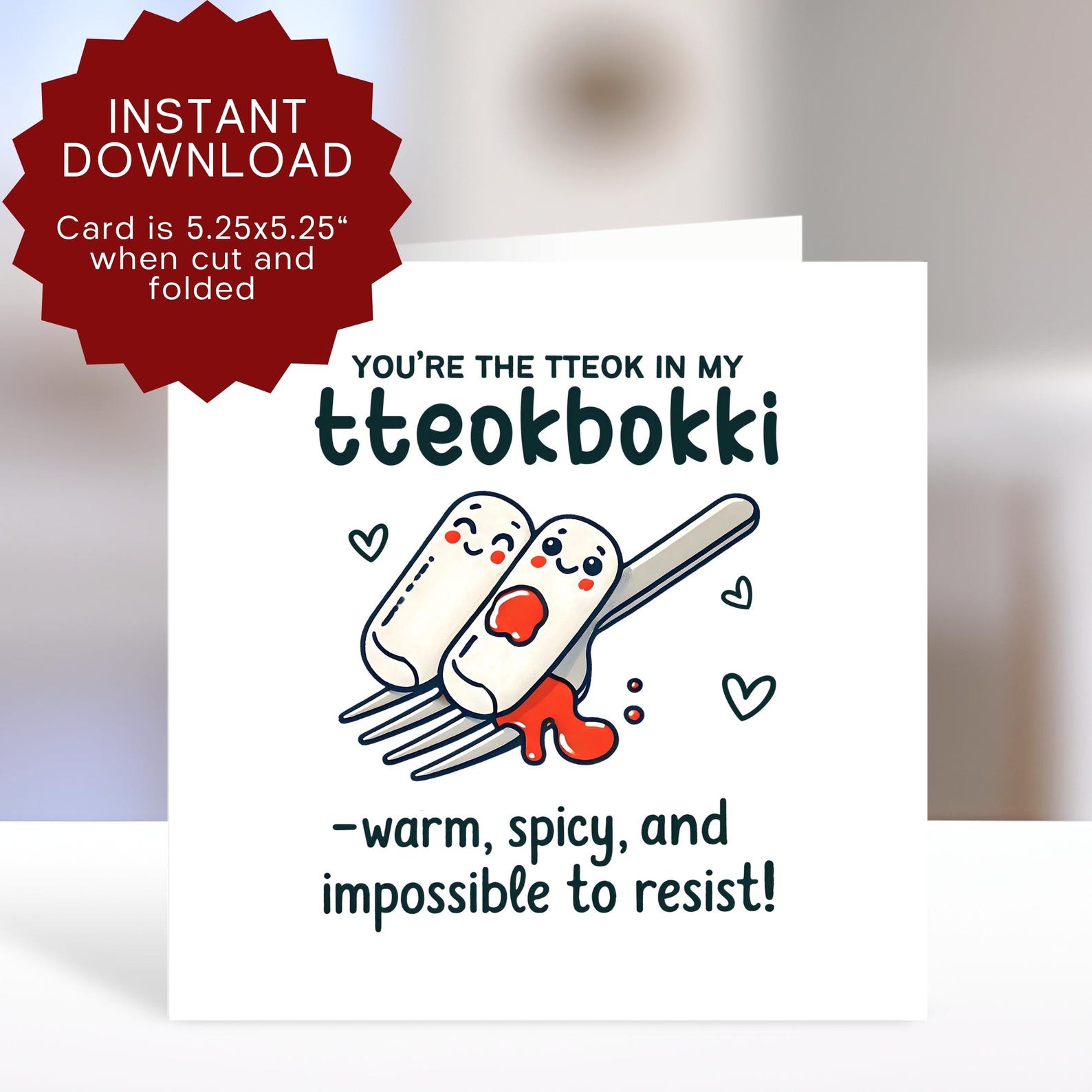 Korean Cards, Cute Korean Tteokbokki Valentine’s Day Card Printable ...
