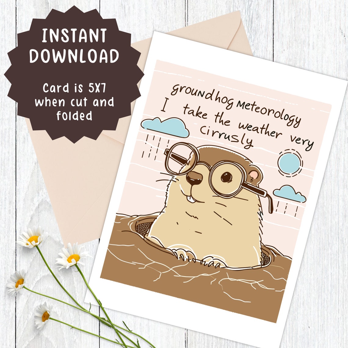 Groundhog Day Printable Card, Funny Groundhog Day Instant Download Card ...