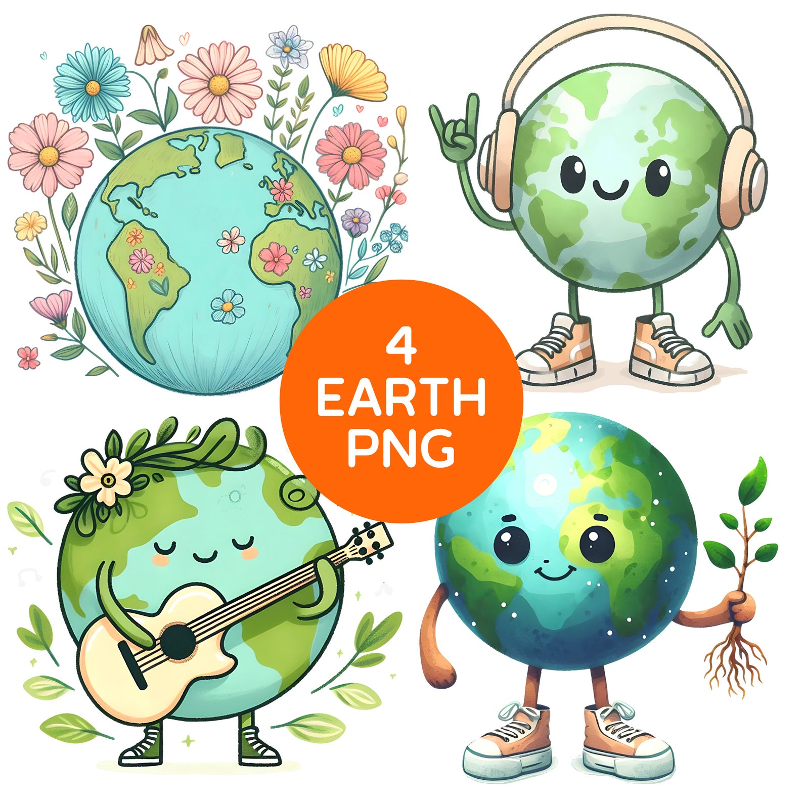 Earth Clipart, Watercolor Earth PNG, Earth Day Clipart, Cute Earth ...