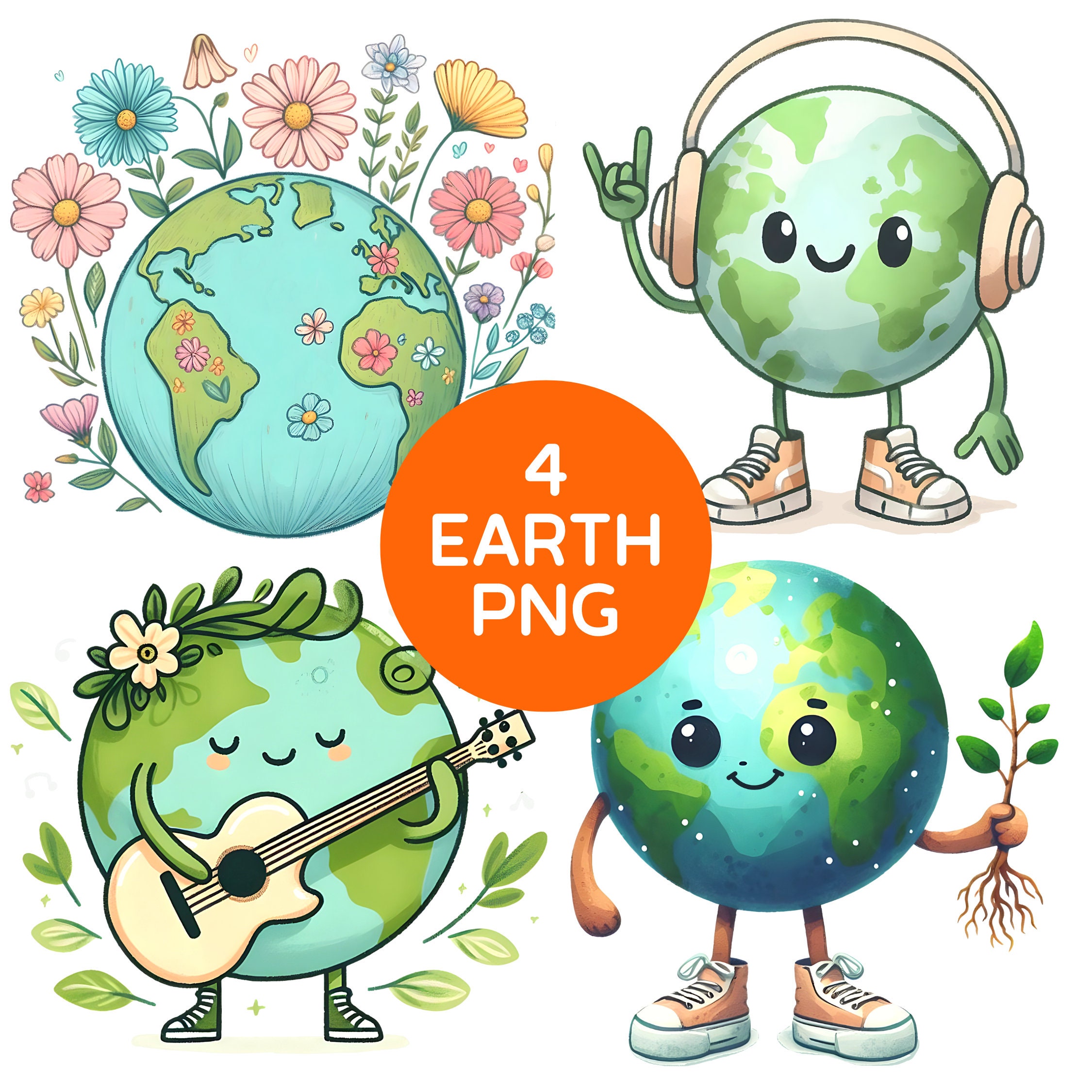 Earth Clipart, Watercolor Earth PNG, Earth Day Clipart, Cute Earth ...
