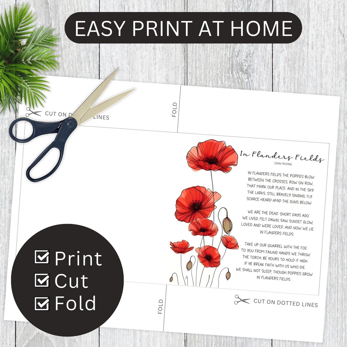 Remembrance Day Card Printable : in Flanders Field Poem Downloadable ...