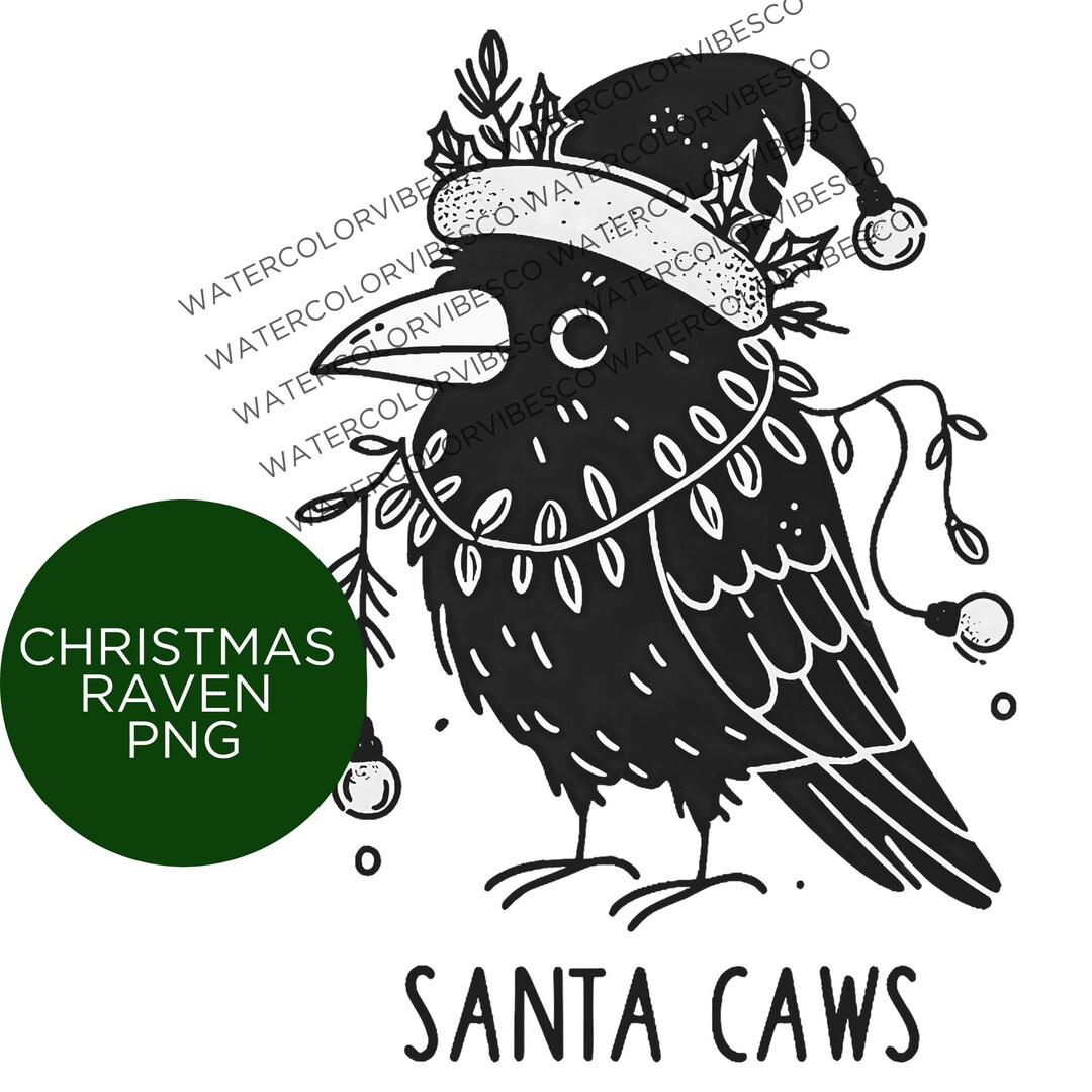 Raven Christmas PNG, Santa Caws Funny Bird Christmas PNG, Cute Crow ...