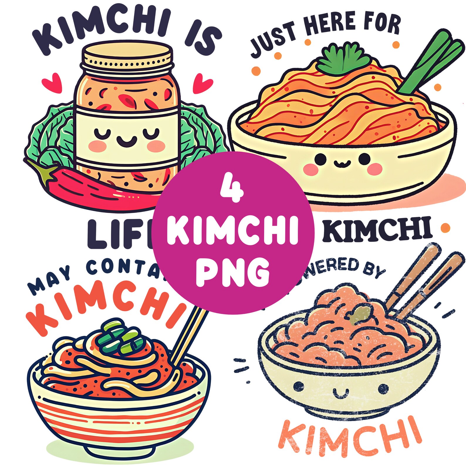 Korean Food PNG Set, Kimchi PNG Bundle, Kawaii PNG Kimchi Designs, Cute ...