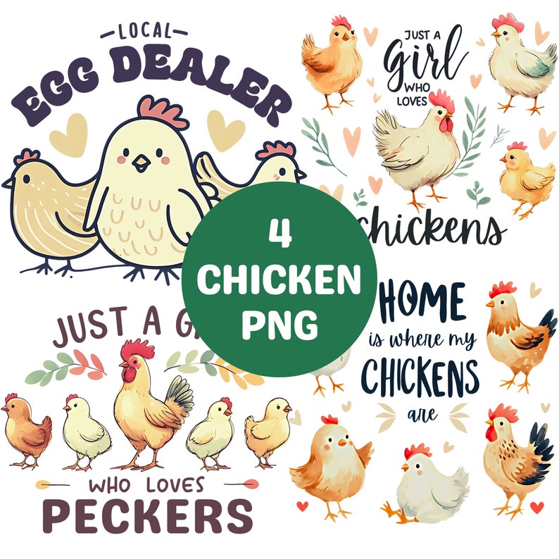 Cute Chicken PNG Design, Funny Chickens Clipart Set, Watercolor Chicks ...