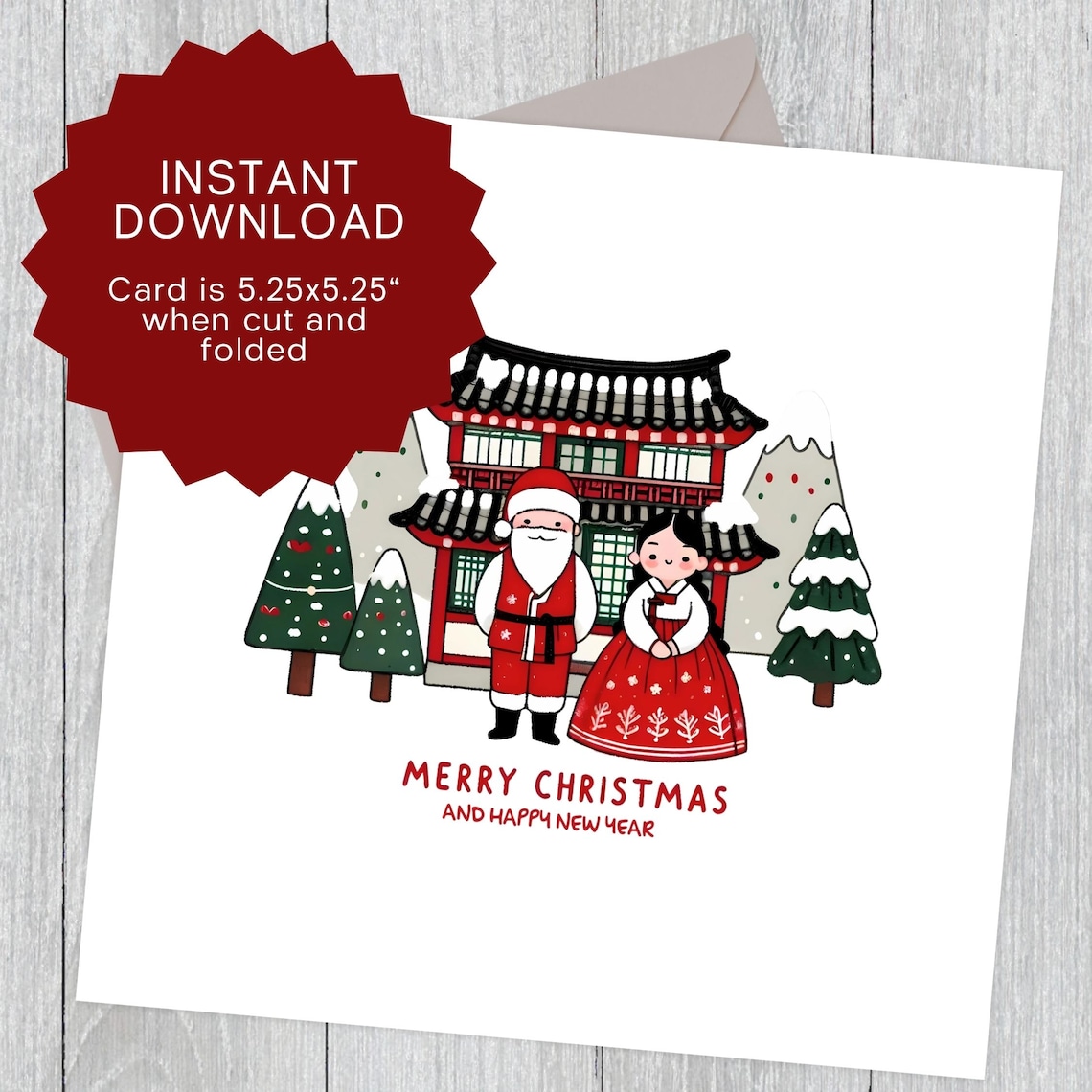Korean Christmas Card Printable, Santa Korean Card Downloadable, Xmas ...
